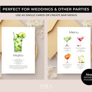 Cocktail Recipe Cards - Easy to Edit Canva Templates - Editable ...