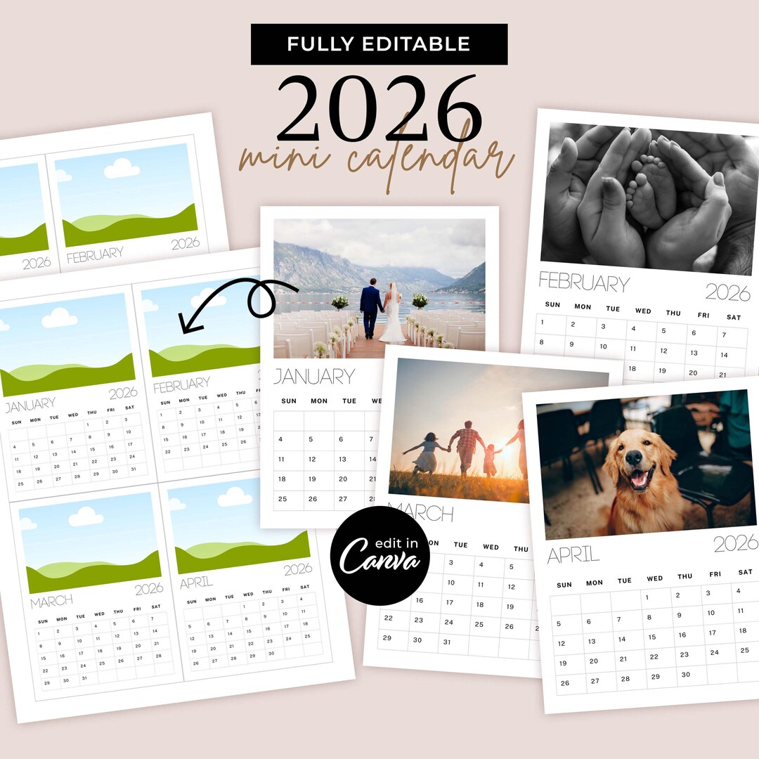 2026 Mini Calendar Template With Photos, Easy to Edit Canva Templates ...