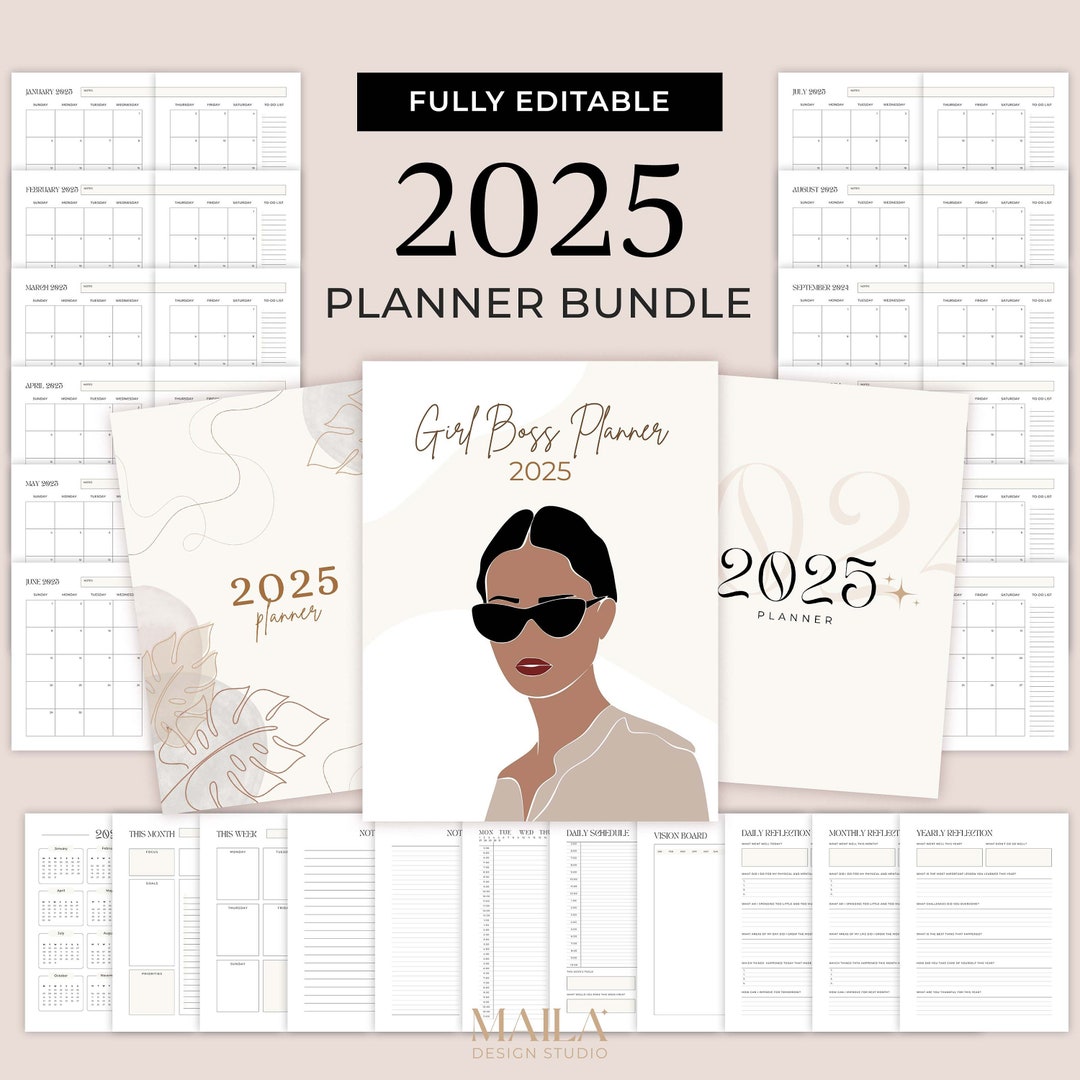 2025 Planner Template in Pastel Pink With Extra Covers - Easy to Edit ...