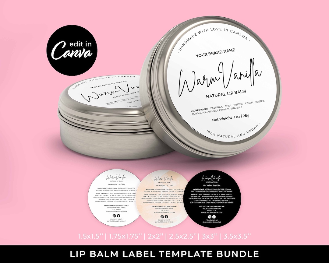 Lip Balm Round Label Template - Easy to Edit Canva Template - Custom ...