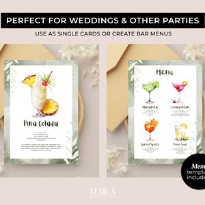 Cocktail Recipe Cards, Easy to Edit Canva Templates, Tropical Palm ...