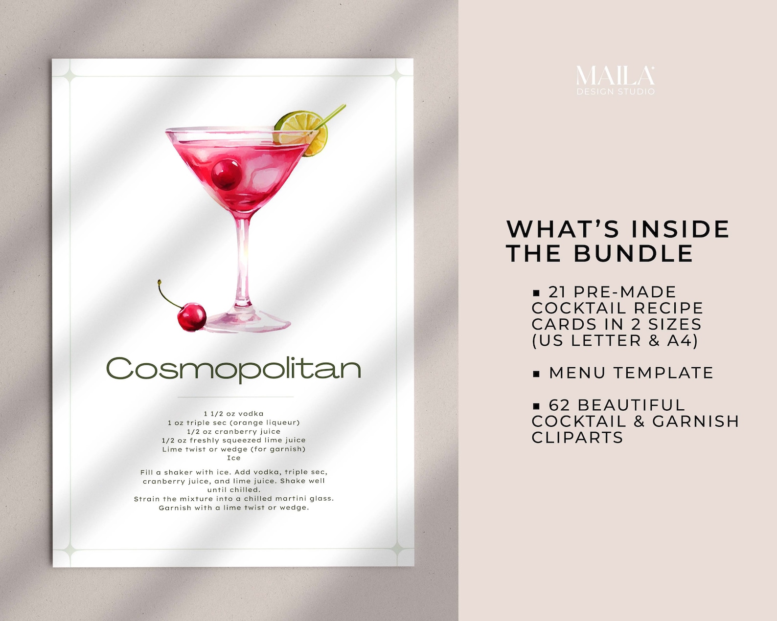 Cocktail Recipe Cards - Easy to Edit Canva Templates - Editable ...