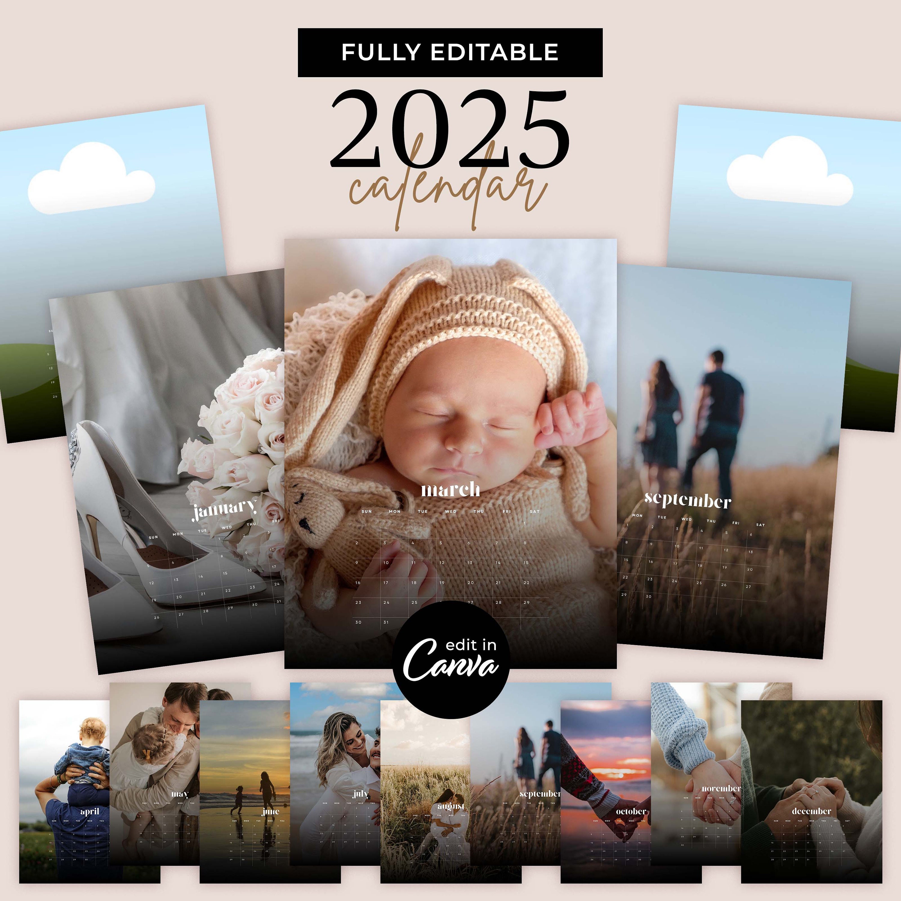2025 Calendar Template With Photos Easy to Edit Canva Templates ...