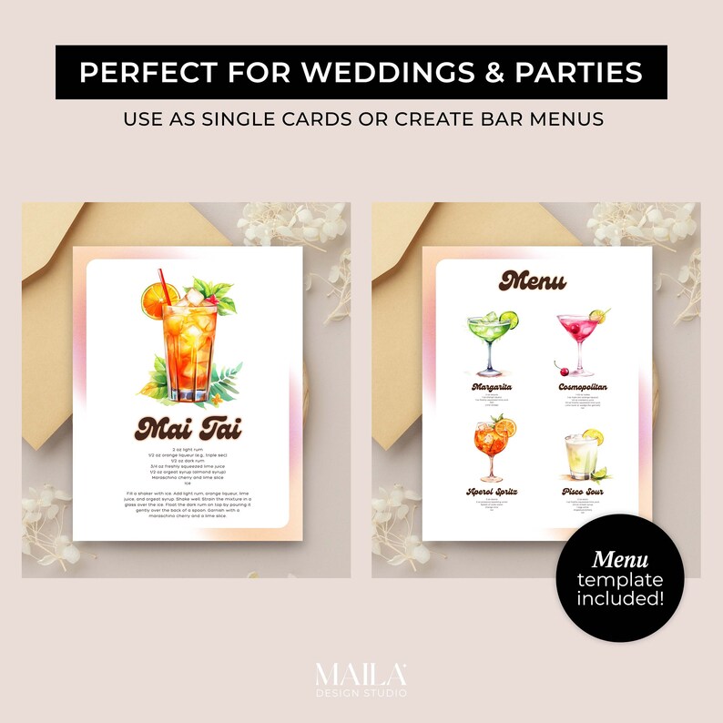 Cocktail Recipe Cards - Easy to Edit Canva Templates - Editable ...