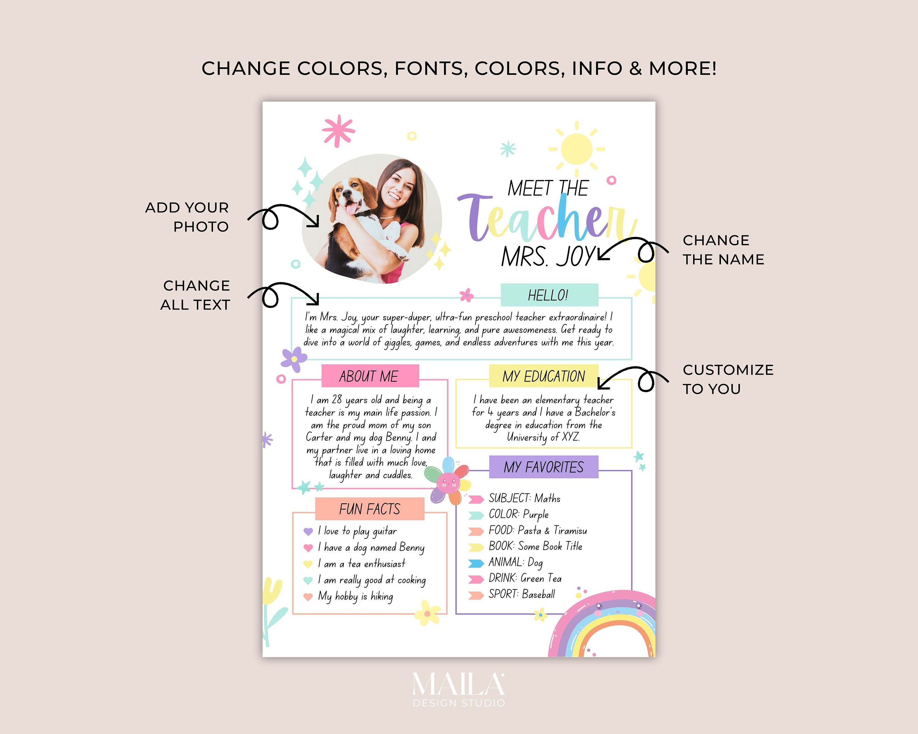 Plantilla Conozca a la Maestra Plantilla Canva fácil de - Etsy España