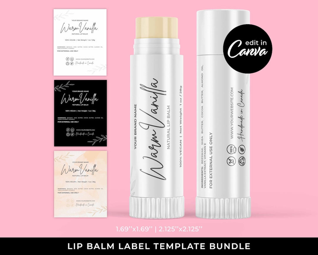 Lip Balm Label Template Bundle - Easy to Edit Canva Template - Custom ...