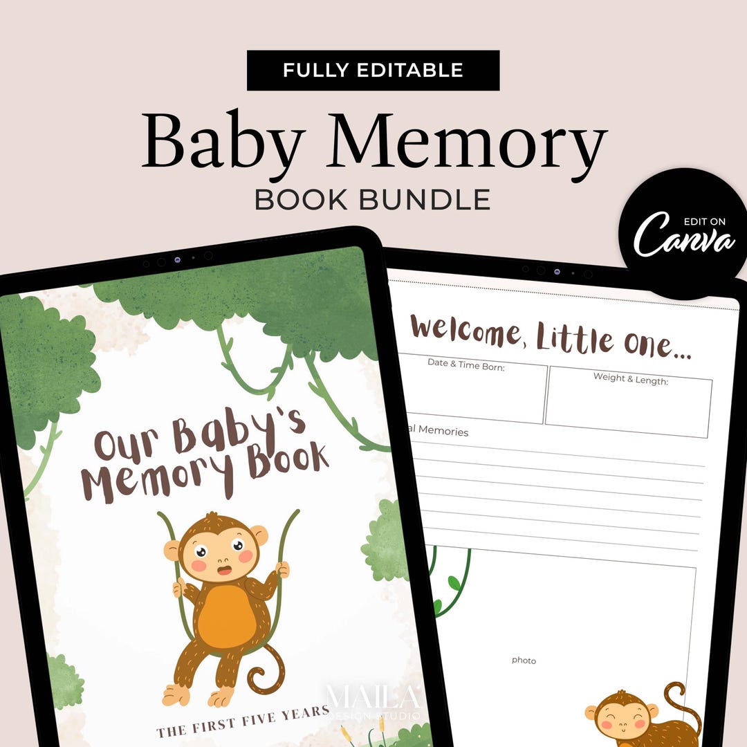 Our Baby's Memory Book - Editable Fillable 90 Page One Month to Five ...