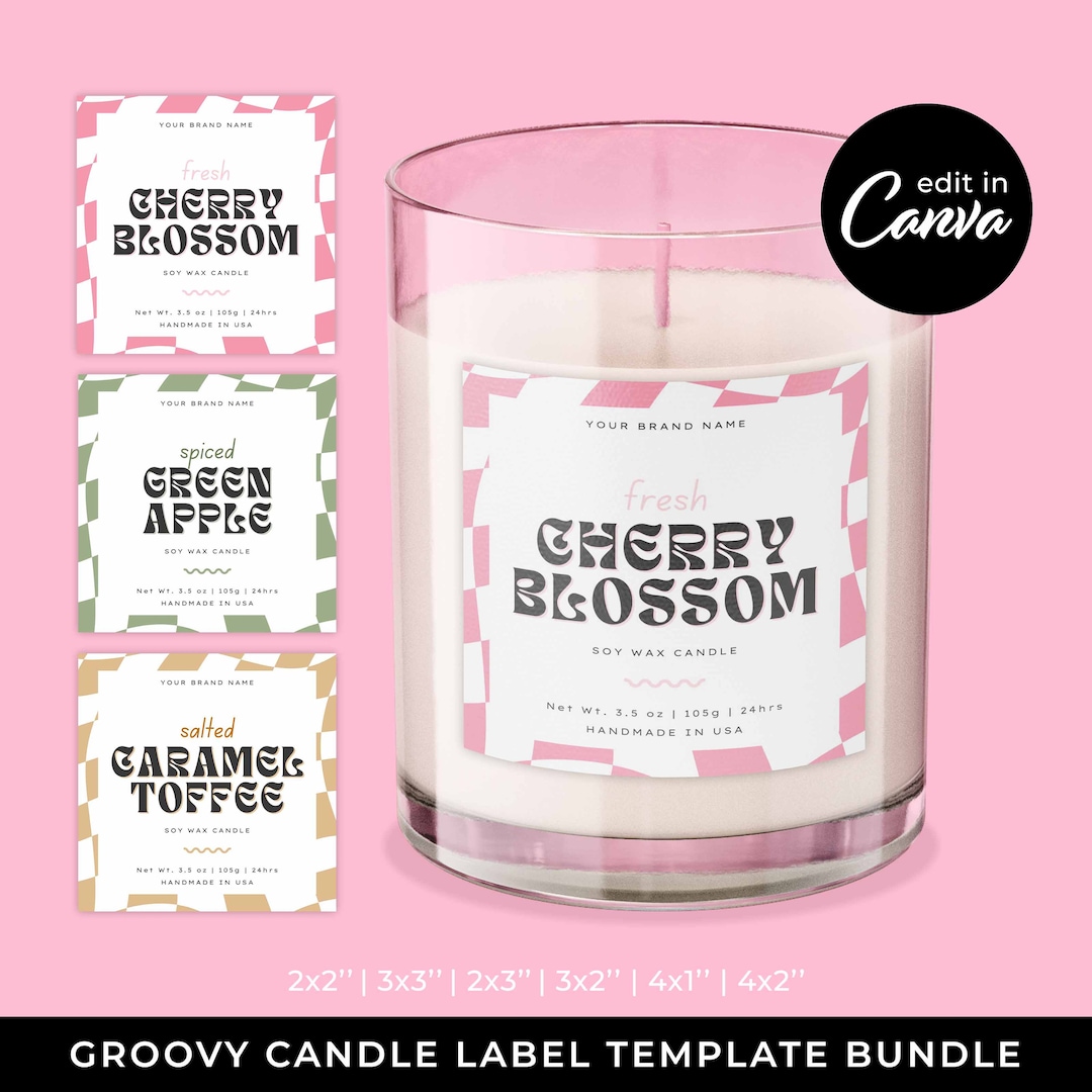 Groovy Candle Label Template Bundle - Easy to Edit Canva Template ...
