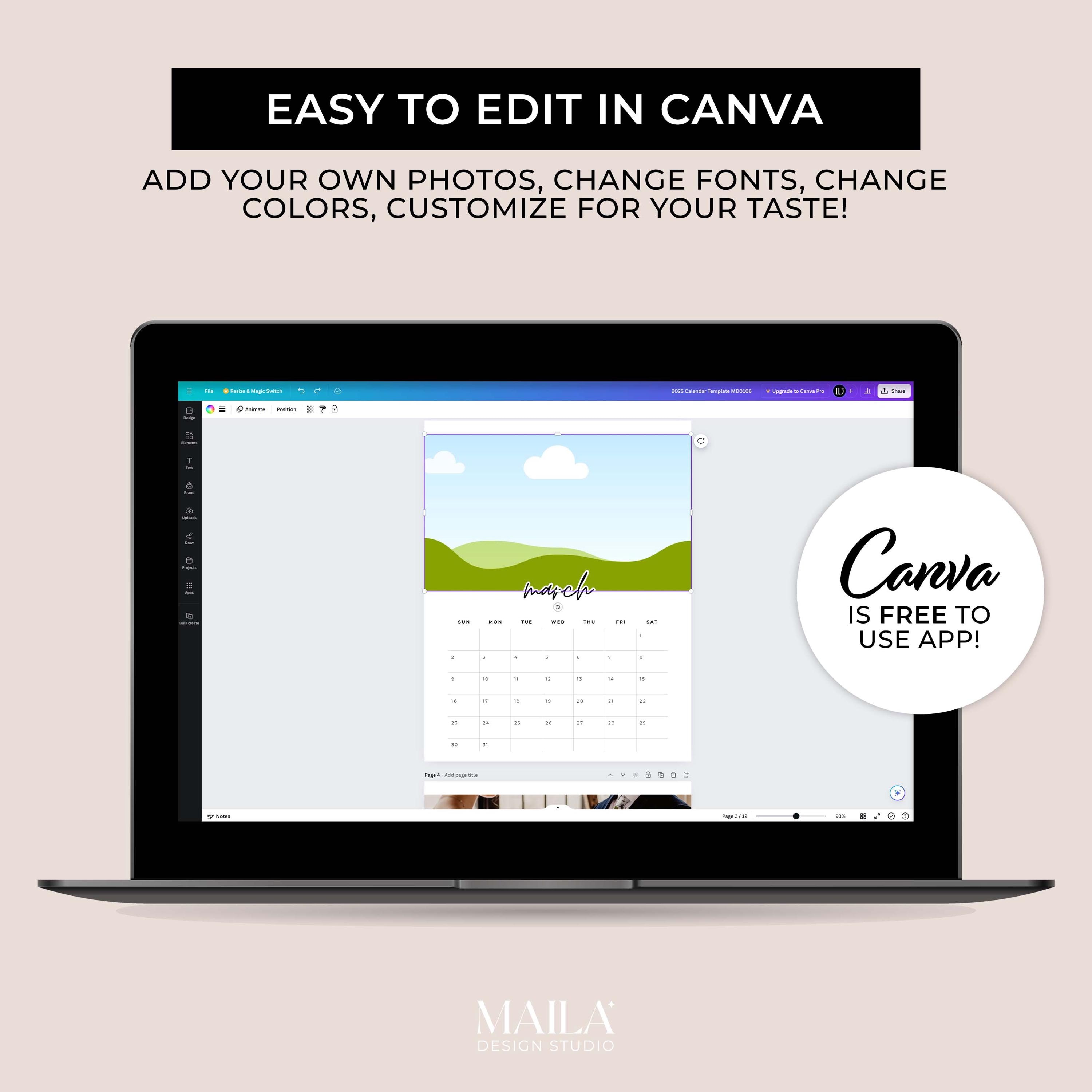 2026 Calendar Template With Photos, Easy to Edit Canva Templates ...