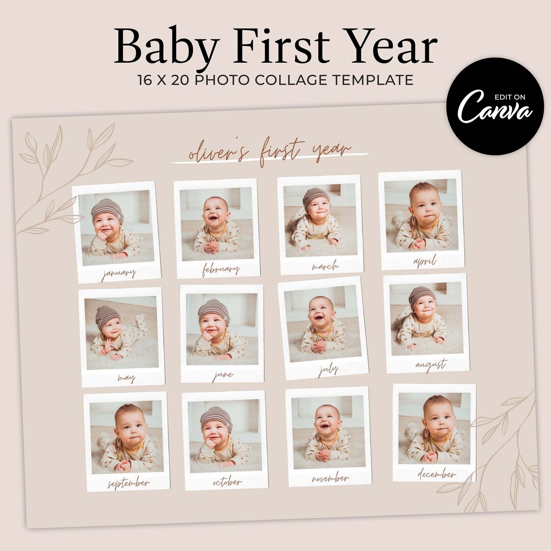 Baby First Year Photo Collage - Easy to Edit Canva Templates - Editable ...