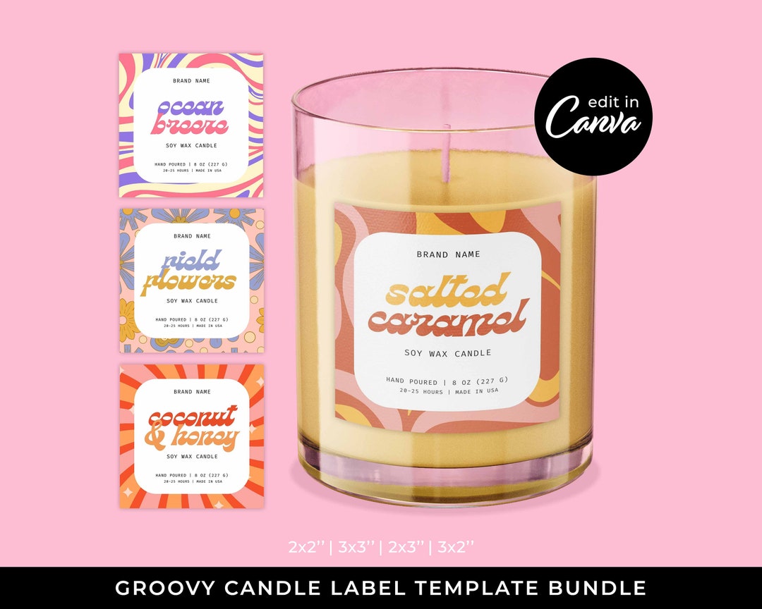 Groovy Candle Label Template Bundle - Easy to Edit Canva Template ...