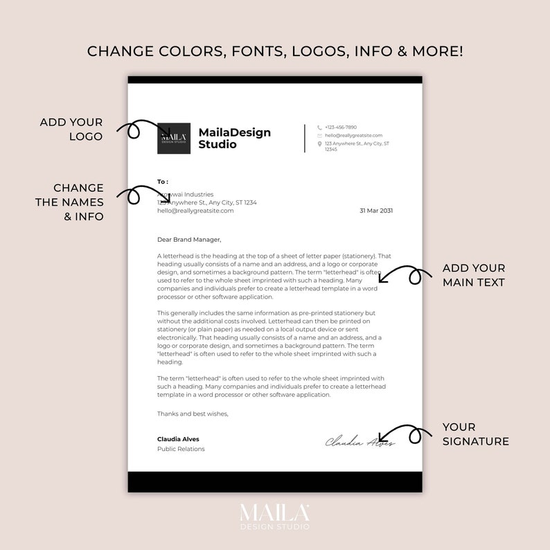 Clean & Modern Letterhead Template - Easy to Edit Canva Templates ...