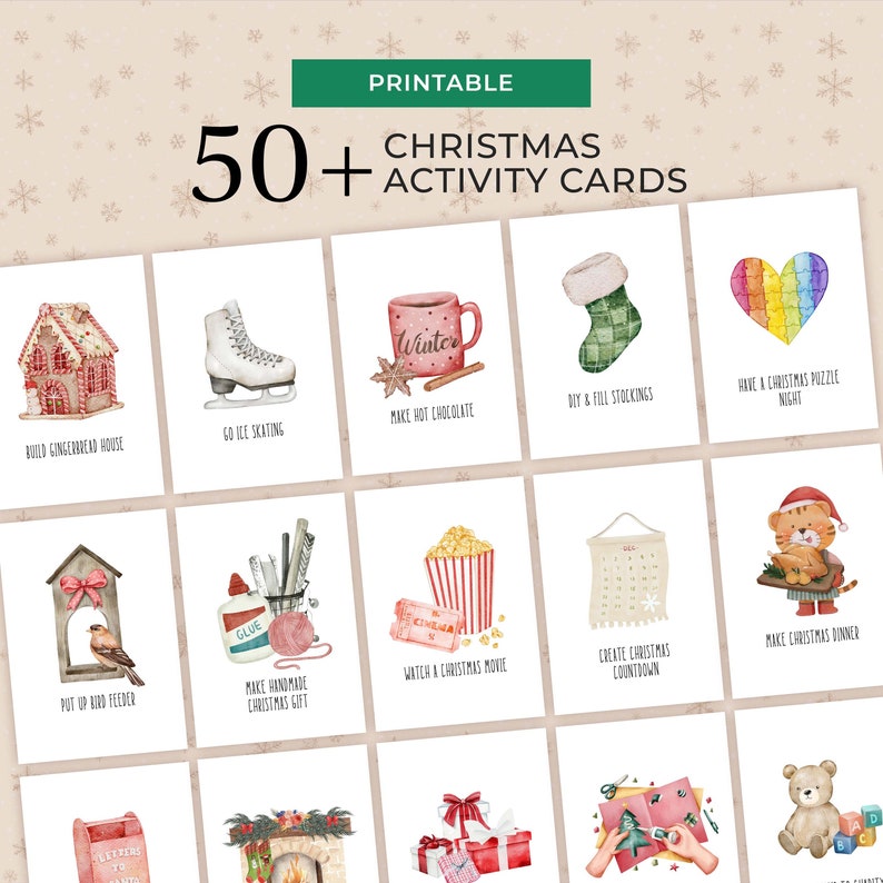 60 Printable Advent Activity Cards for Kids and Family Instant Download ...