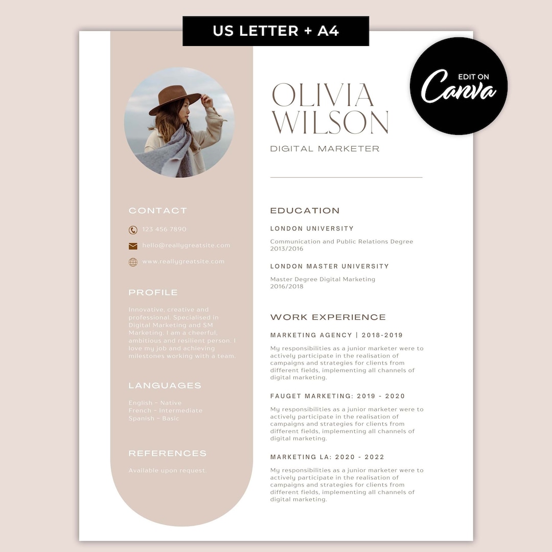 Aesthetic CV Template Easy to Edit Canva Template Editable Printable ...