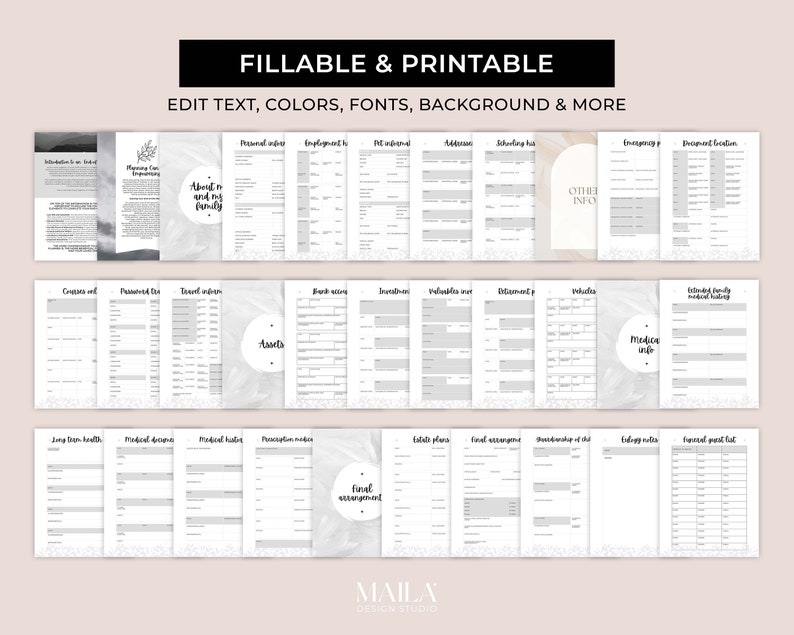 End of Life Planner - Editable Fillable Printable What If Emergency ...