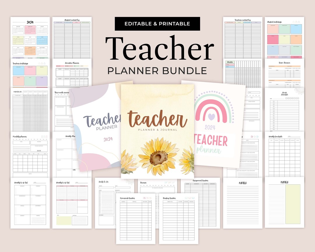 Teachers Planner and Journal, Editable Fillable Printable Teacher ...