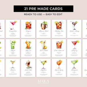 Cocktail Recipe Cards - Easy to Edit Canva Templates - Editable ...
