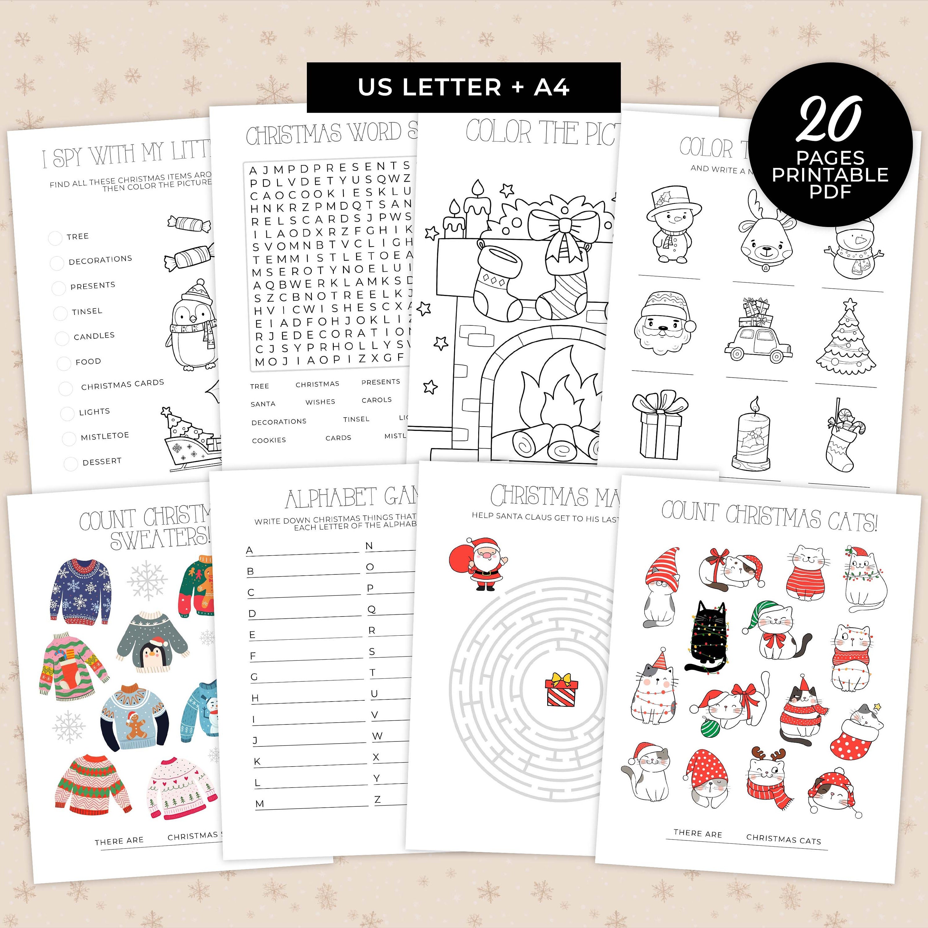 Printable Kids Christmas Activity Book - Holiday Children Activity ...