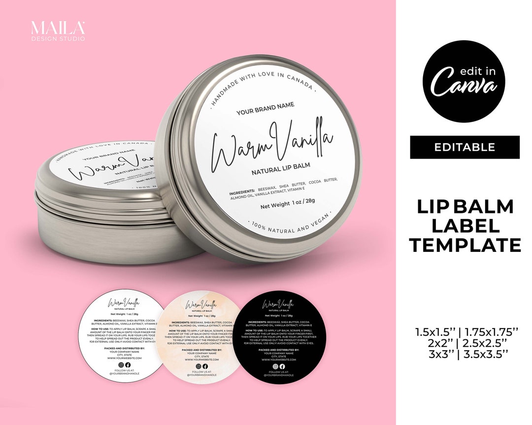 Lip Balm Round Label Template Easy to Edit Canva Template - Etsy