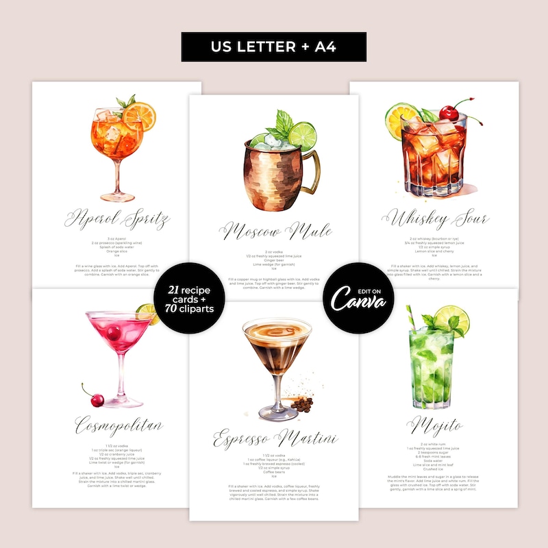 Cocktail Recipe Book Cards - Etsy UK