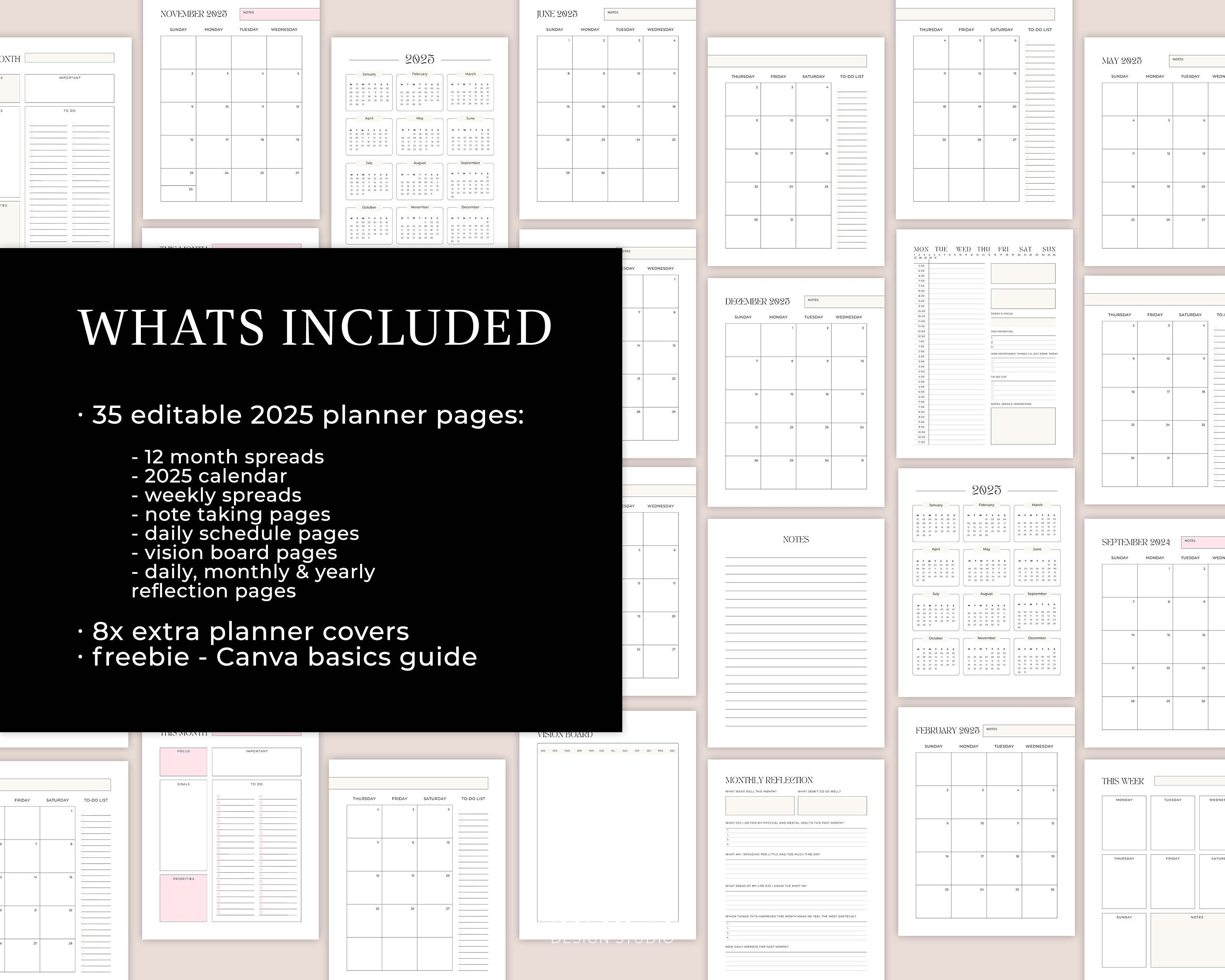 2025 Planner Template in Pastel Pink With Extra Covers - Easy to Edit ...