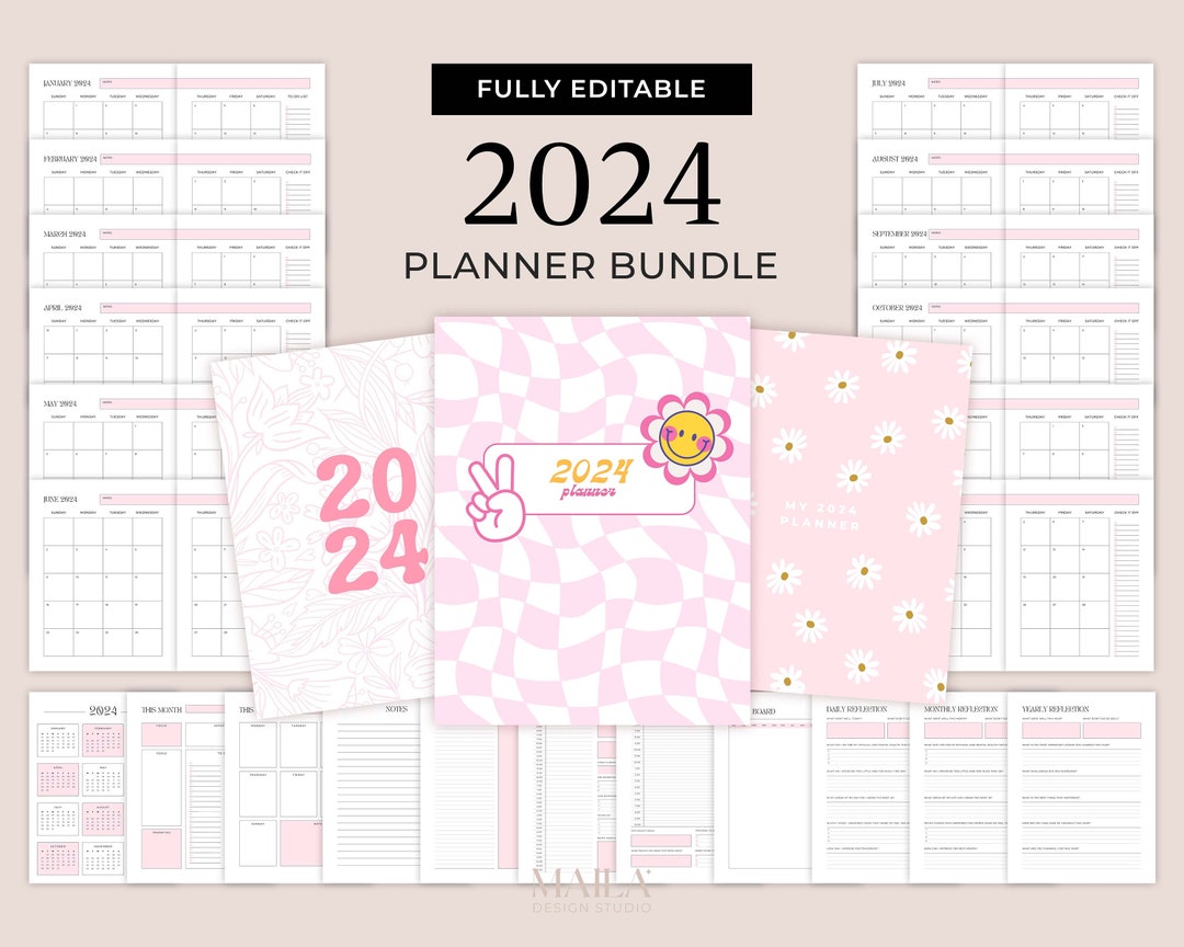 2024 Planner Template in Pink With Extra Covers, Easy to Edit Canva ...
