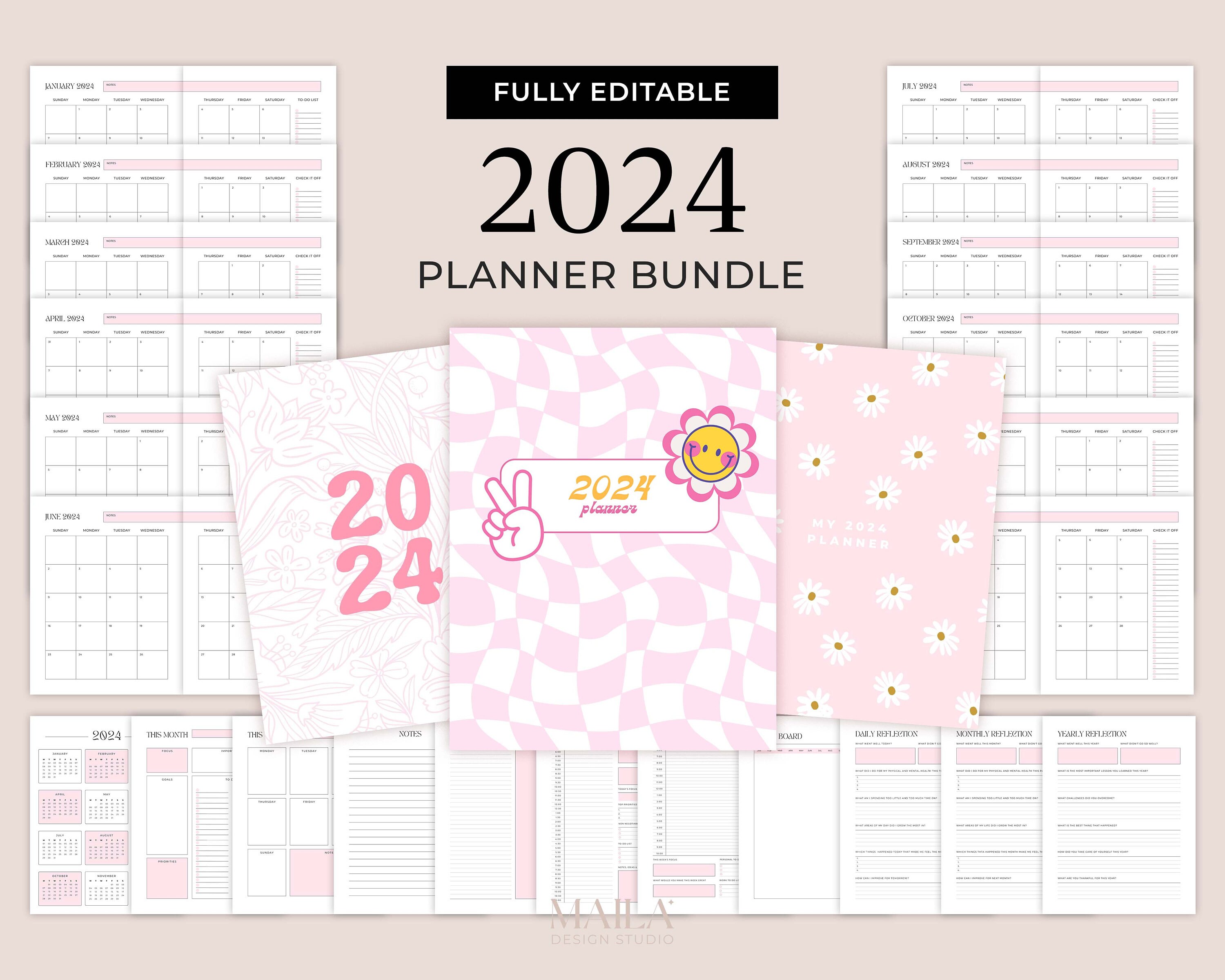 2024 Planner Template in Pink With Extra Covers, Easy to Edit Canva ...