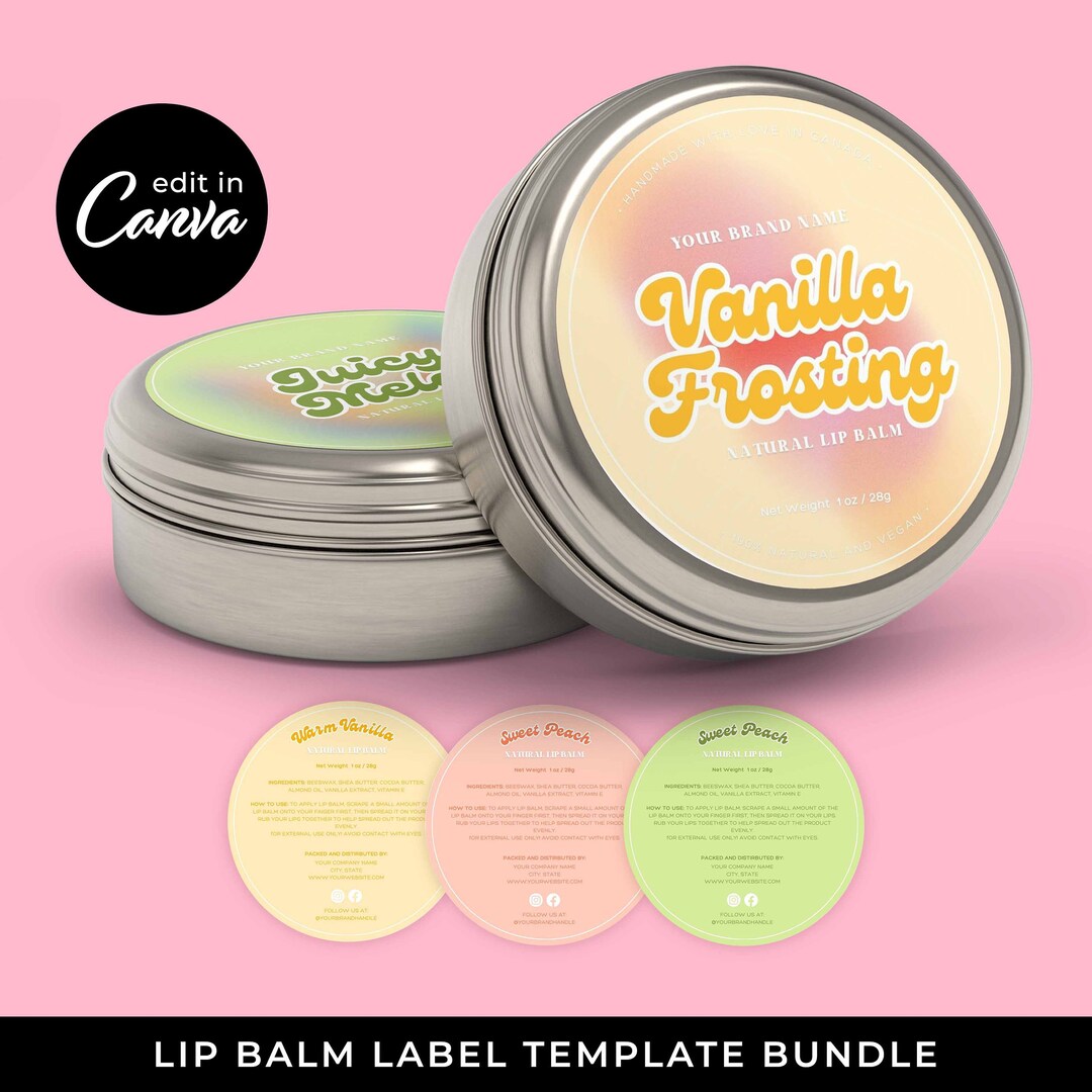 Lip Balm Round Label Template - Easy to Edit Canva Template - Custom ...