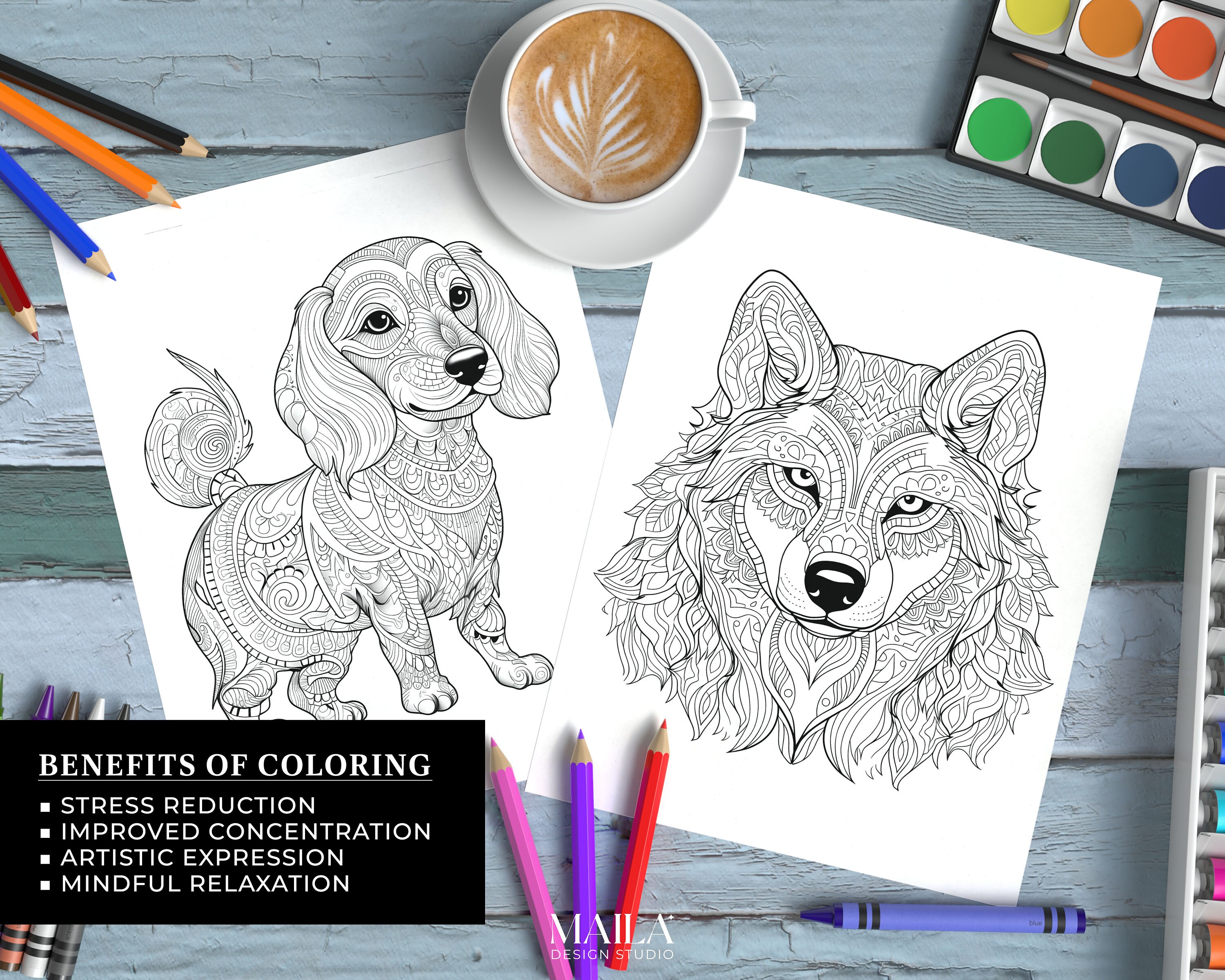 Mandala Dogs Coloring Book Coloring Pages for Adults - Etsy