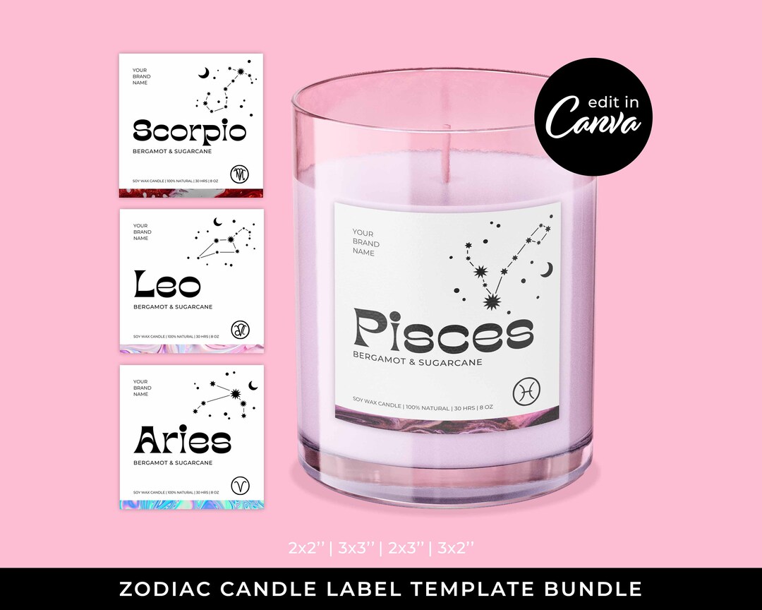 Zodiac Candle Label Template Bundle - Easy to Edit Canva Template ...