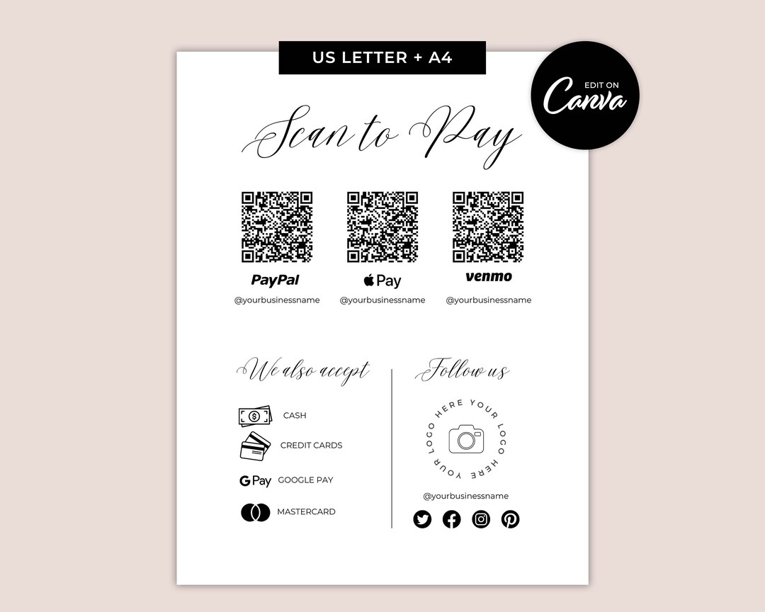 Scan to Pay Small Business Payment Sign Template Easy to Edit Canva ...