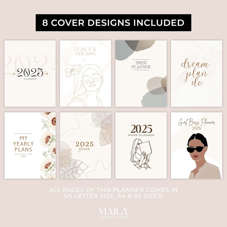 2025 Planner Template in Pastel Pink With Extra Covers - Easy to Edit ...