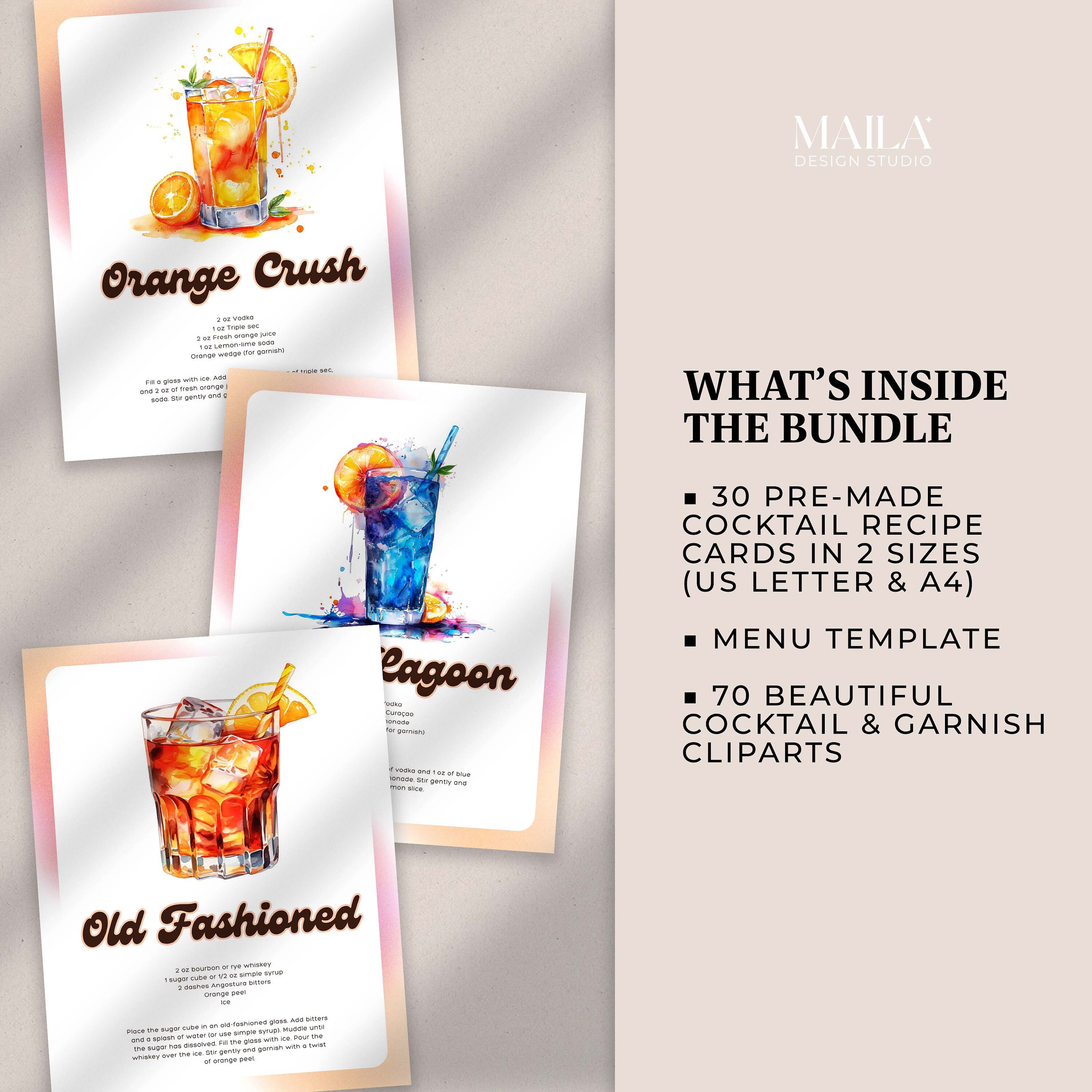 Cocktail Recipe Cards - Easy to Edit Canva Templates - Editable ...
