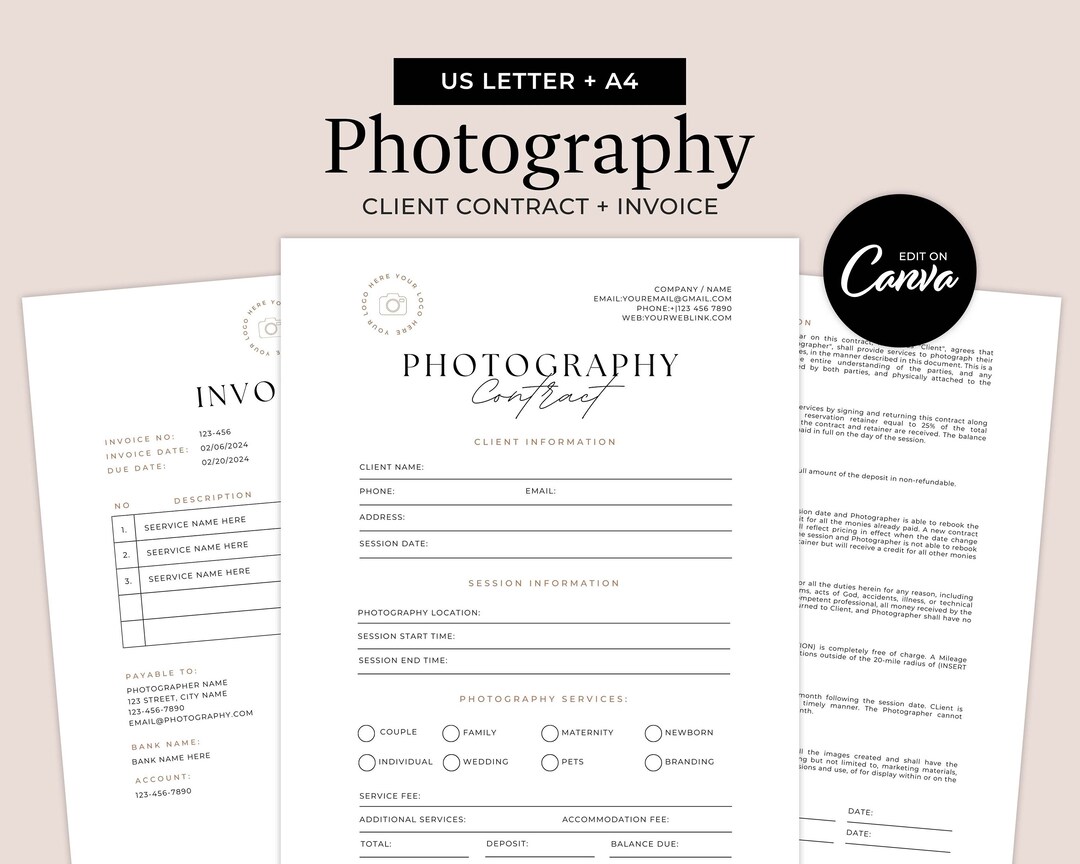 Photography Client Contract - Ready to Use Fillable Printable Invoice ...