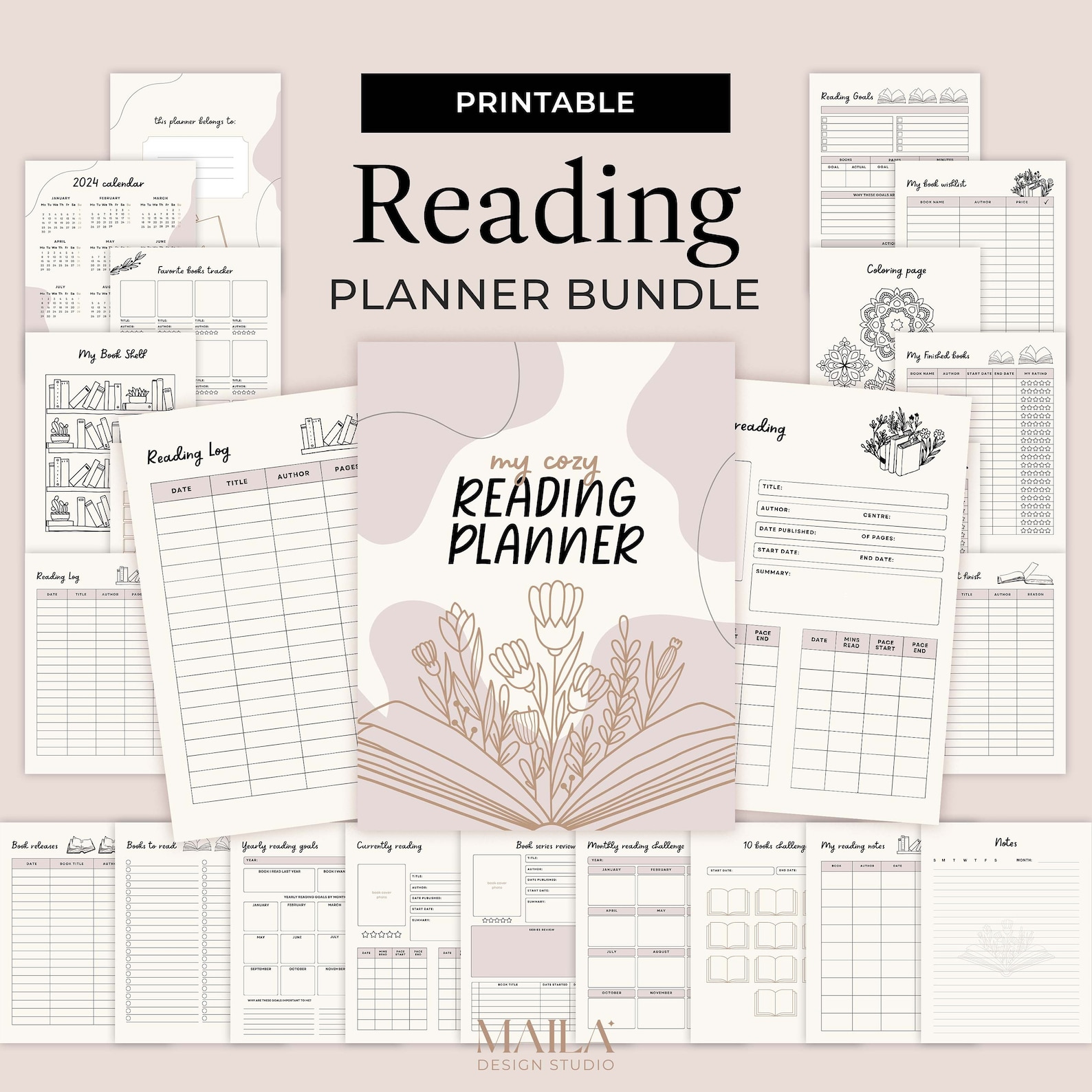 My Cozy Reading Planner - Easy to Edit Canva Template - Book Lover ...