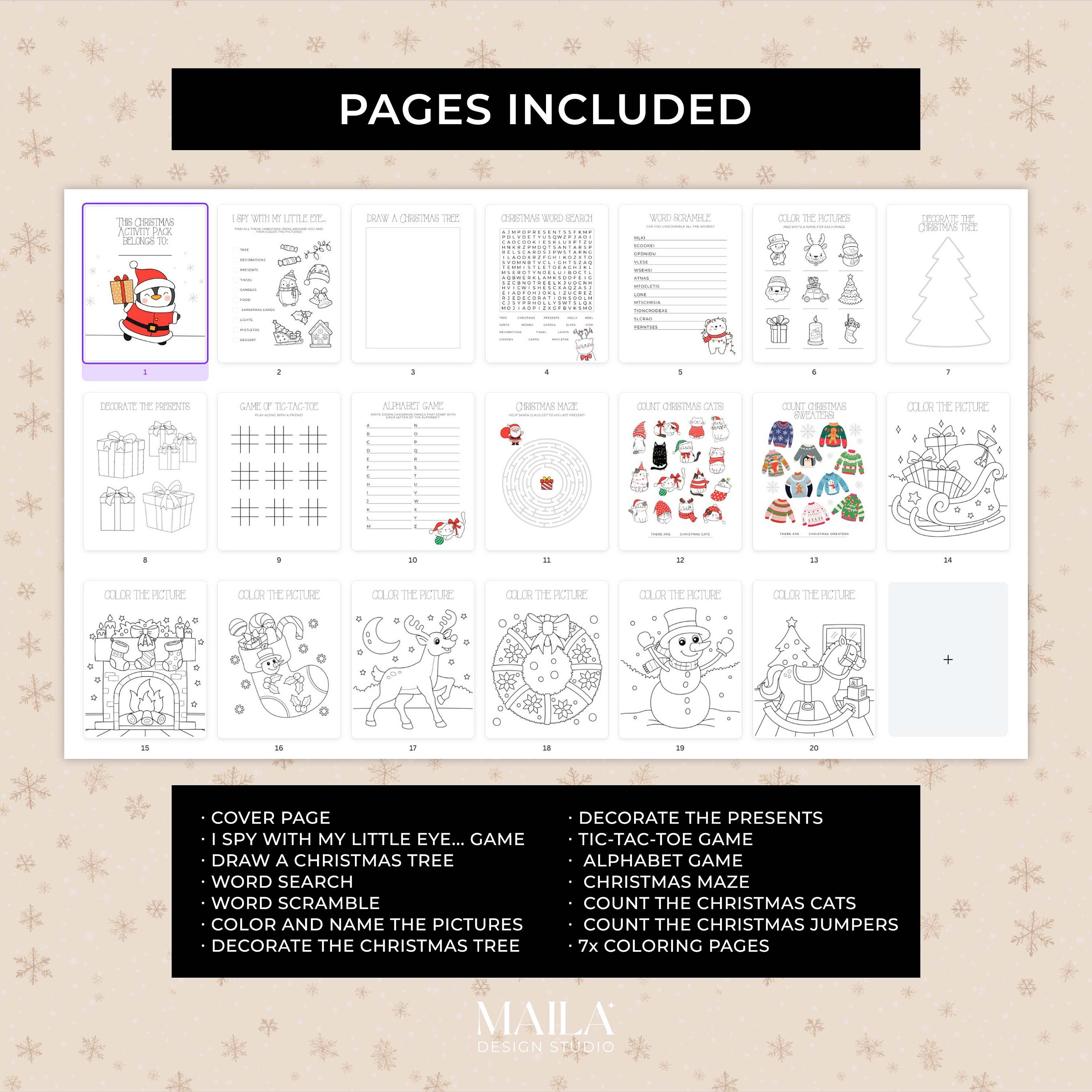 Printable Kids Christmas Activity Book - Holiday Children Activity ...