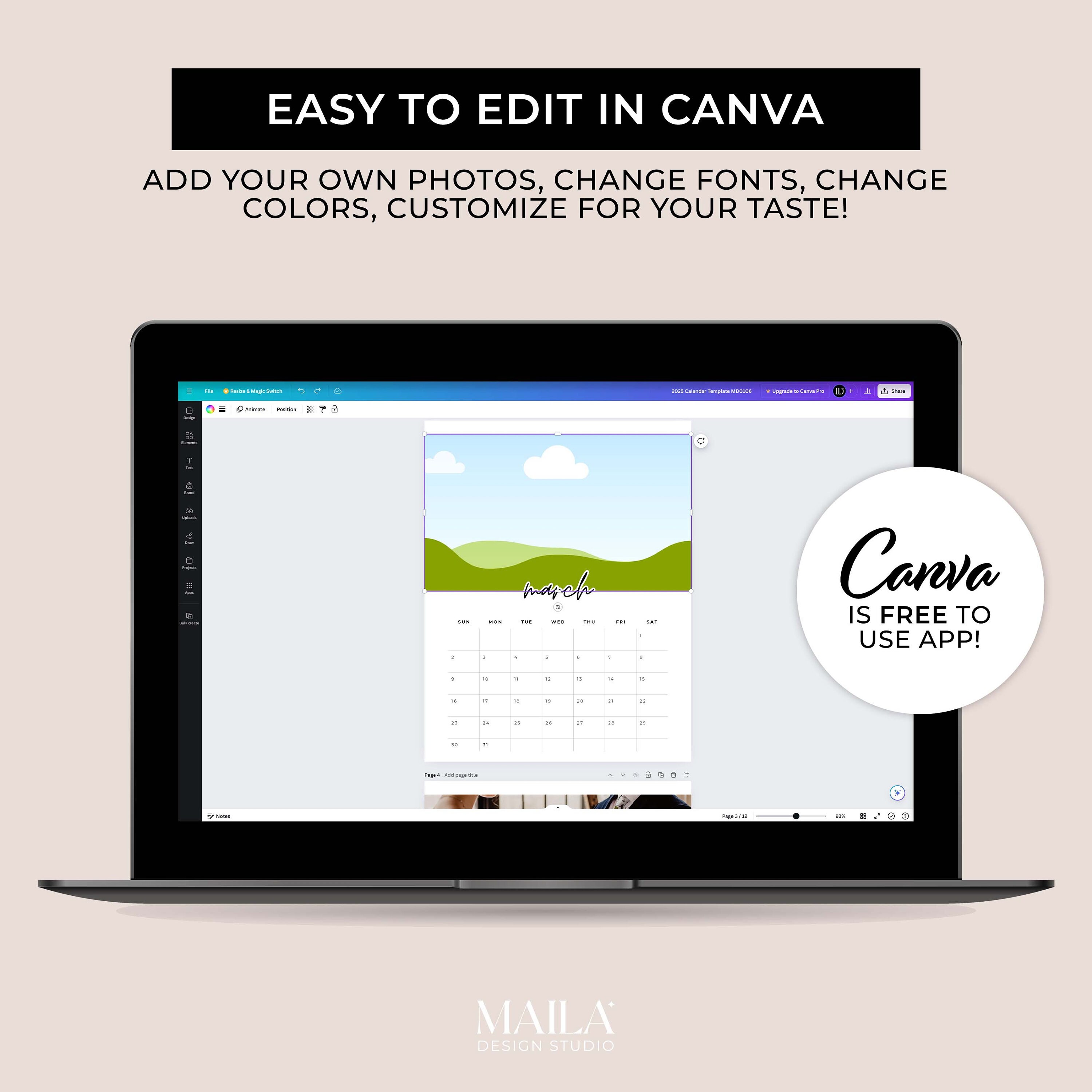 2025 Calendar Template With Photos Easy to Edit Canva Templates ...