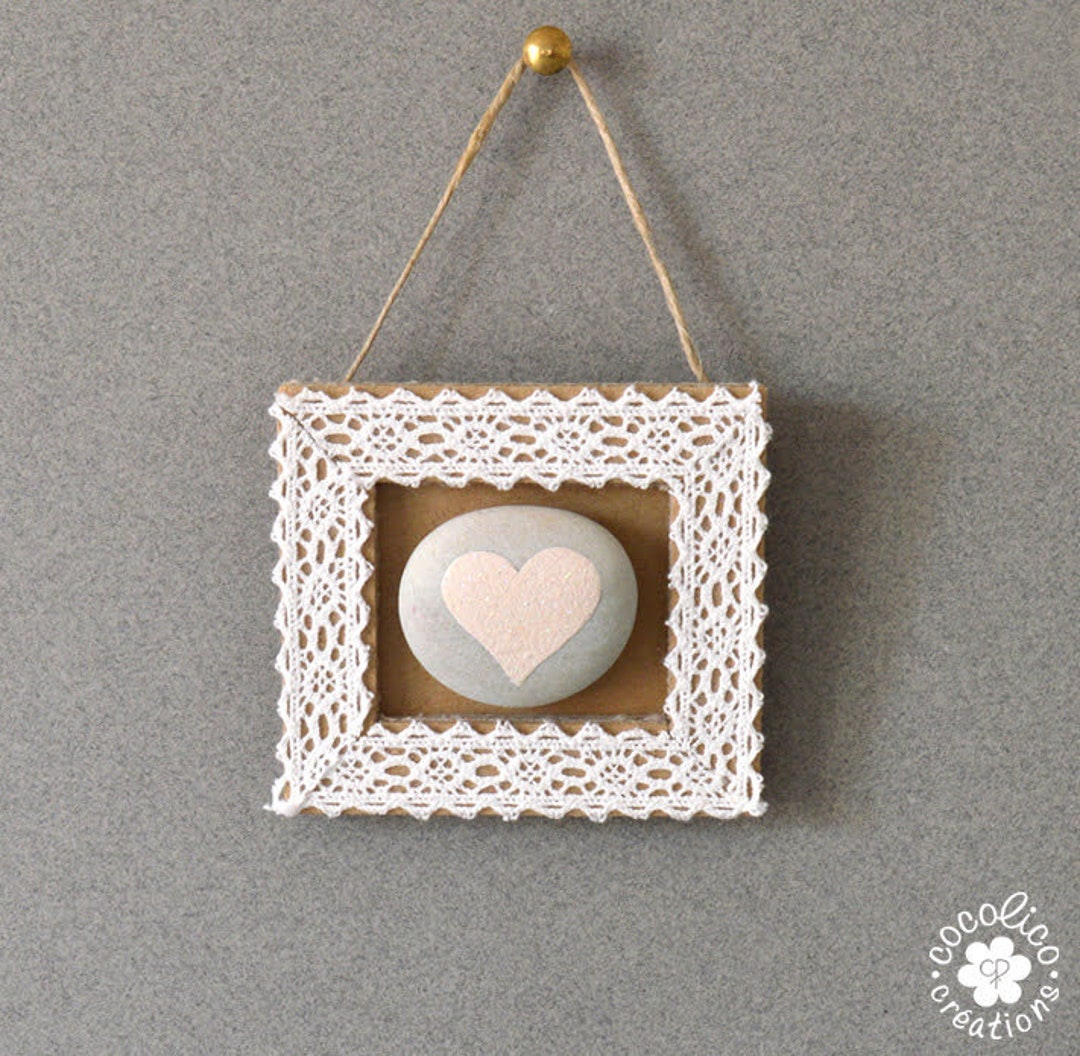 Cardboard Frame and Pebble Lace Painted White Sequined Heart - Etsy