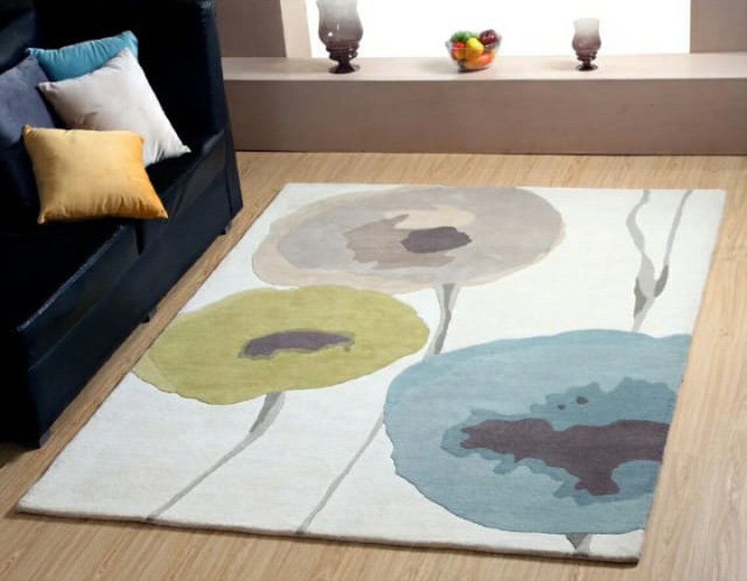 Hand Tufted Modern Large Flower Rug Handmade 100% Soft Woolen Rug Ivory ...