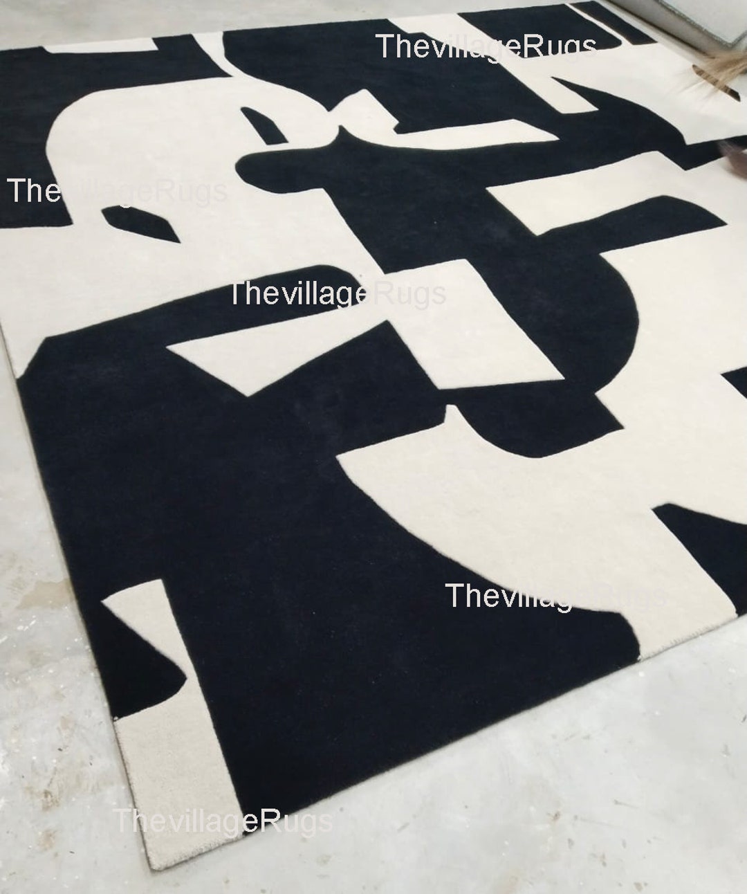 10x10 New Hand Tufted Modern Rug Handmade Wool Rug White and Black ...