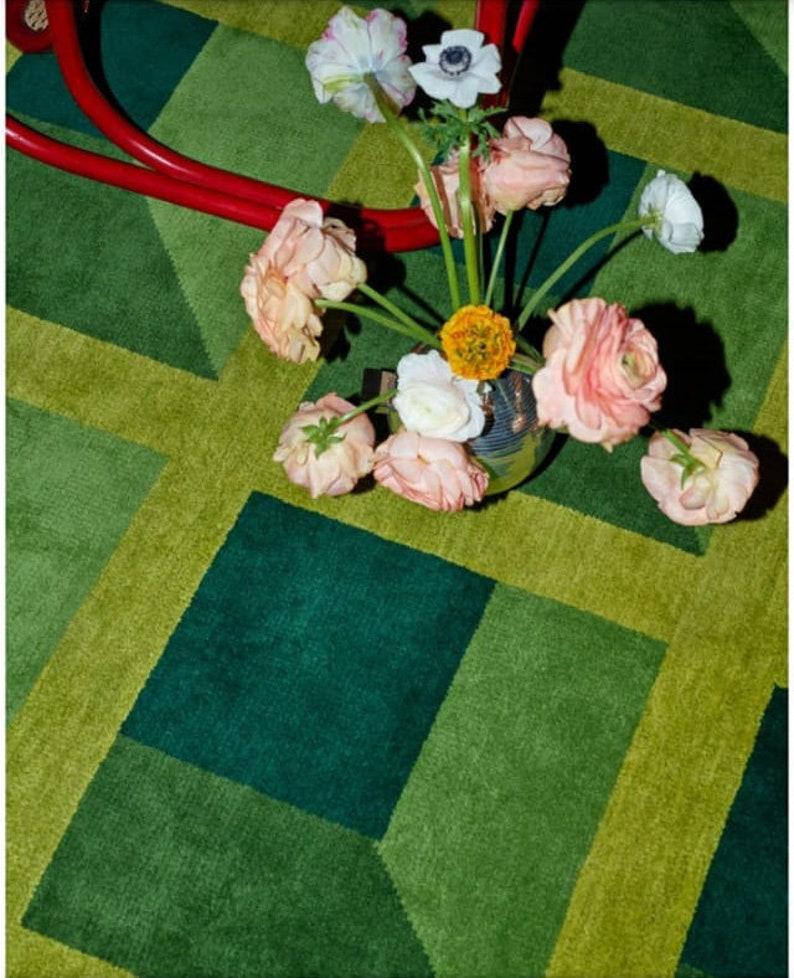 3D Living Room Rug Hand Tufted Green Rug Handmade 100% Woolen Rug Large ...