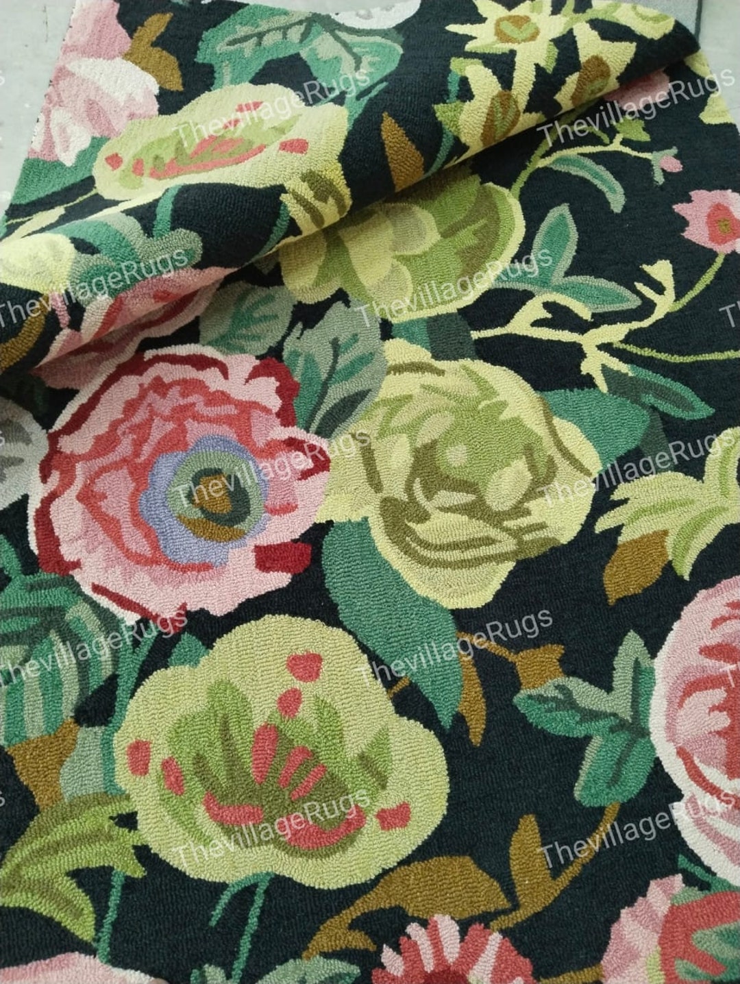 Low Pile Hand Tufted Floral Rug Colorful Floral Rug Handmade 100% Wool ...