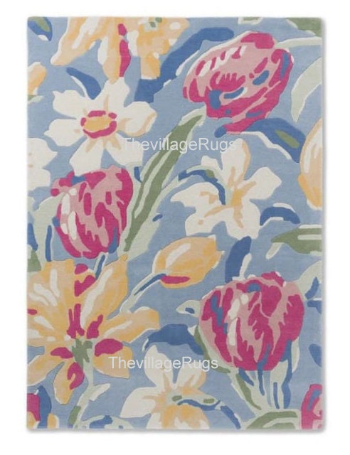 Colorful Modern Floral Rug Hand Tufted Area Rug Handmade 100% Wool Rug ...
