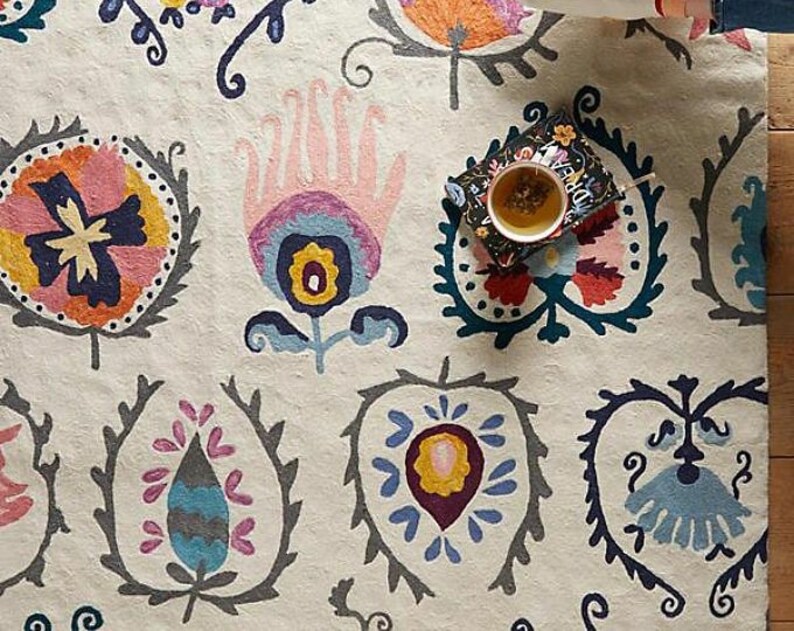 Antique Floral Hand Tufted Rug Beautiful Modern Rug Handmade 100% Wool ...