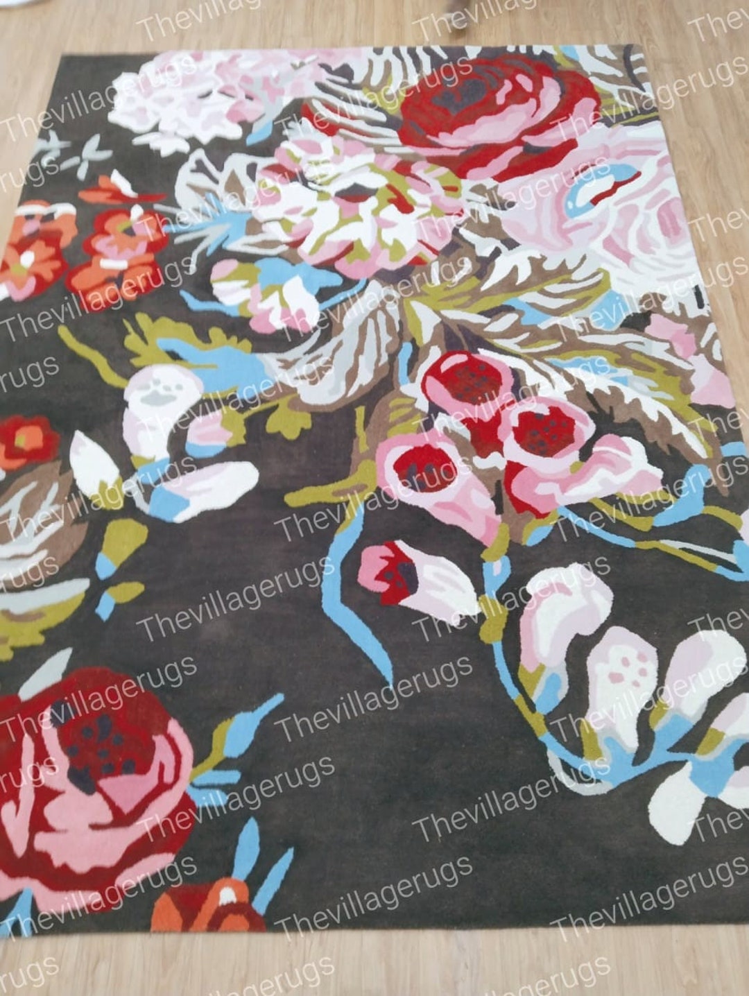 Beautiful Floral Hand Tufted Rug Handmade 100% Wool Rug Luxury Colorful ...