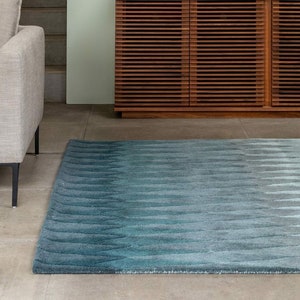 Living Dining Room Ombre Rug Tonal Blue Hand Tufted Rug Handmade 100% ...
