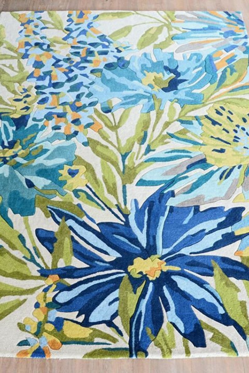 New Living Room Floral Rug Hand Tufted Modern Rug Handmade - Etsy