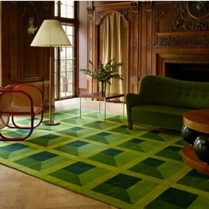 3D Living Room Rug Hand Tufted Green Rug Handmade 100% Woolen Rug Large ...