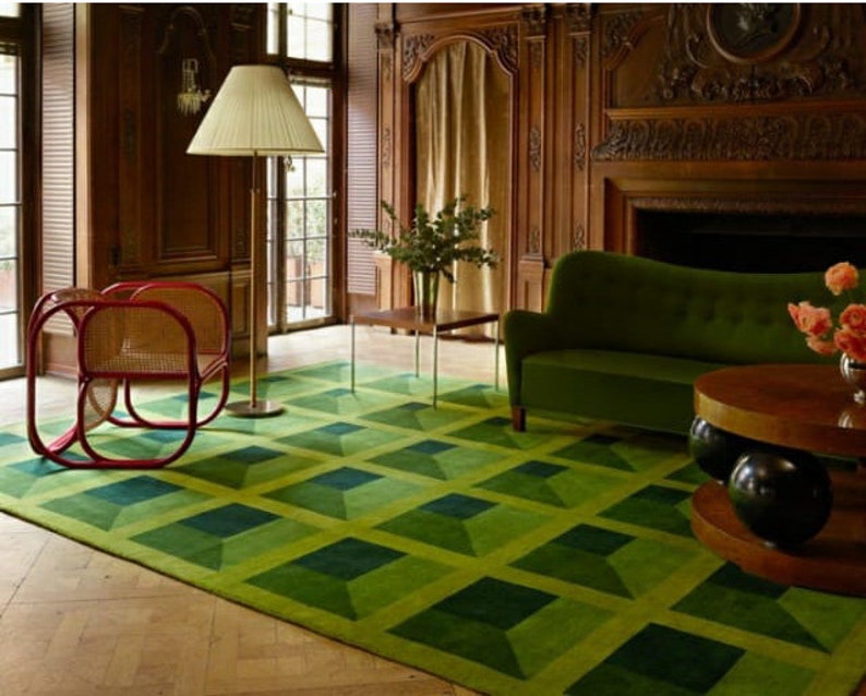 3D Living Room Rug Hand Tufted Green Rug Handmade 100% Woolen Rug Large ...