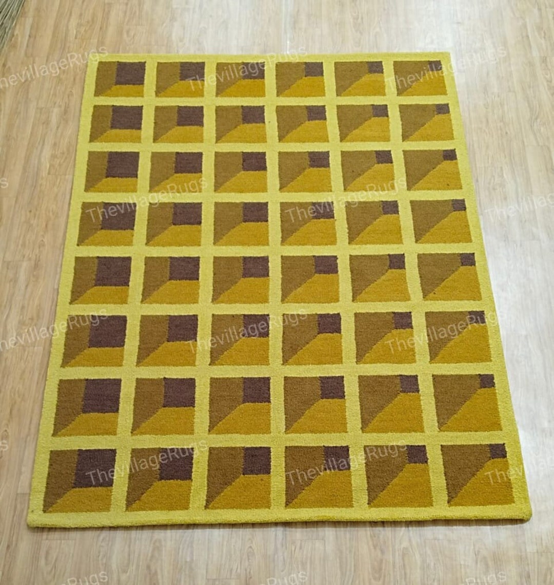 3D Living Room Rug Hand Tufted Gold Rug Handmade 100% Woolen Rug Large ...